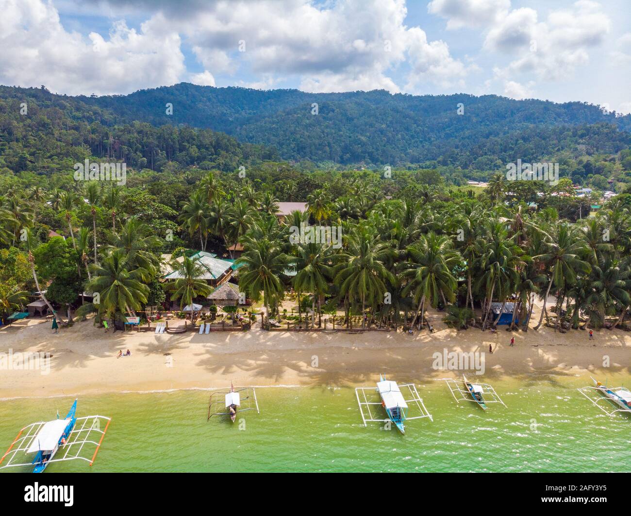 Aerial view of Port Barton Beach on paradise island, tropical travel ...