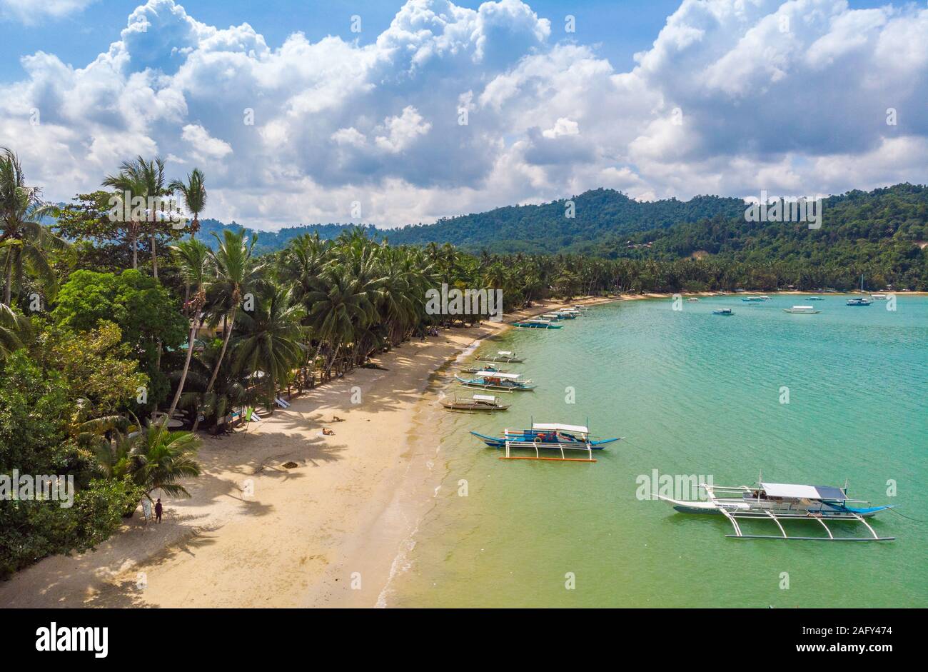 Aerial view of Port Barton Beach on paradise island, tropical travel ...