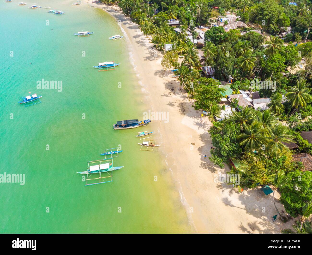 Aerial view of Port Barton Beach on paradise island, tropical travel ...