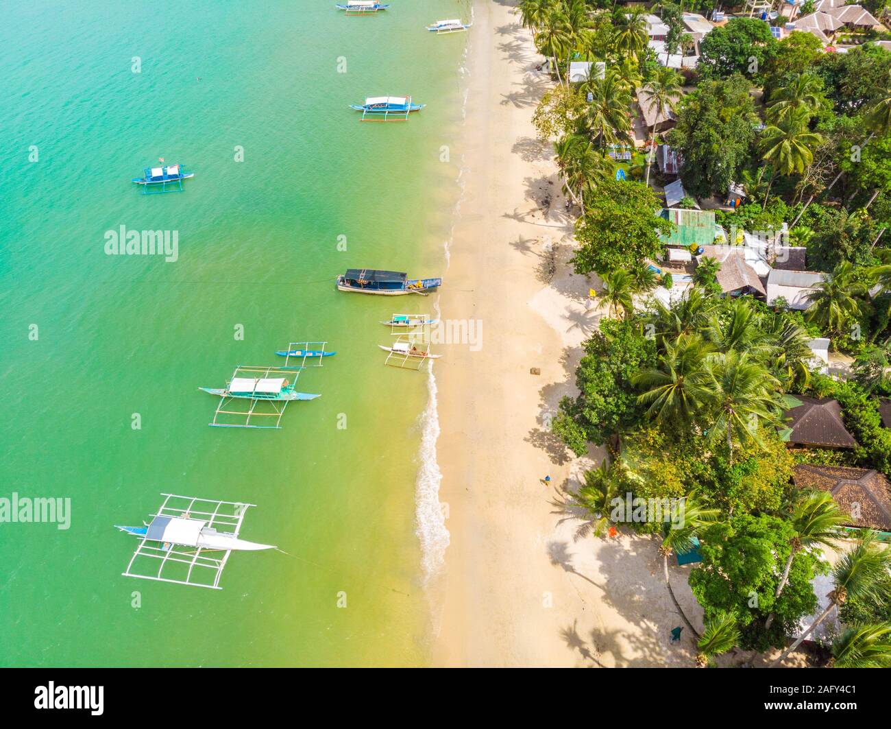 Aerial view of Port Barton Beach on paradise island, tropical travel ...