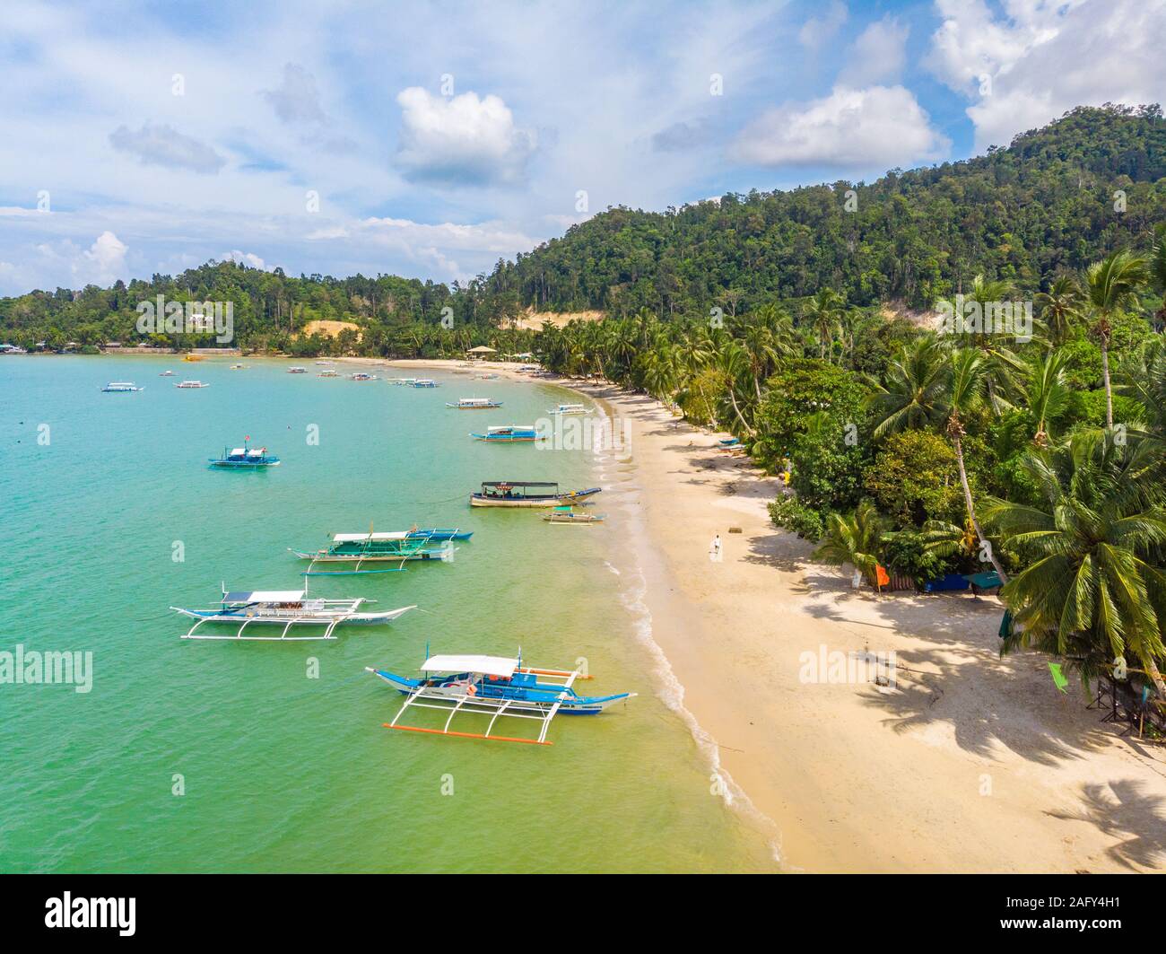 Aerial view of Port Barton Beach on paradise island, tropical travel ...
