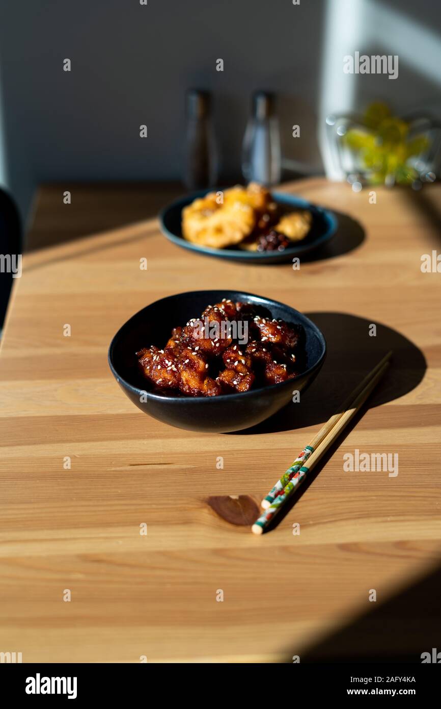 Asian Food Homemade Chinese General Tsos Chicken with Sesame Seeds ...