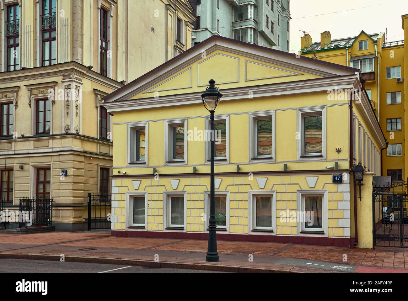 Moscow, Russia, View of a small two-storey house built in 1820 ...