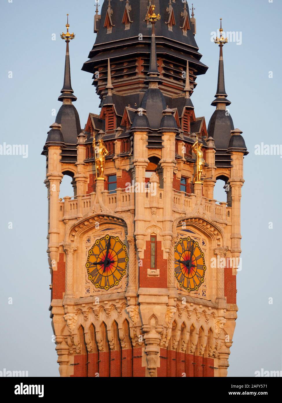 Calais town hall clock / belfry Stock Photo - Alamy