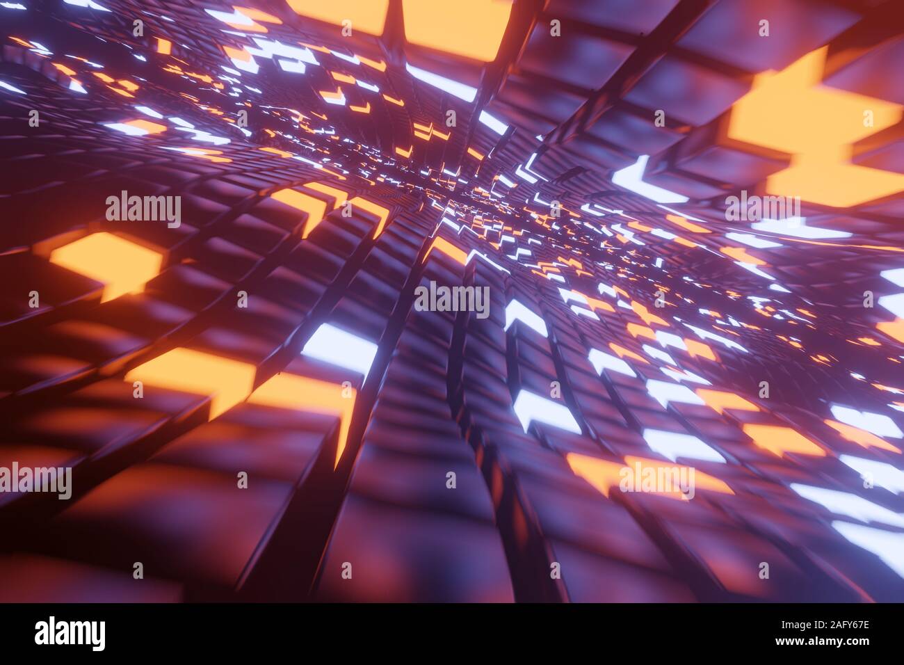 Abstract 3D space background with a perspective of metal cubes and ...