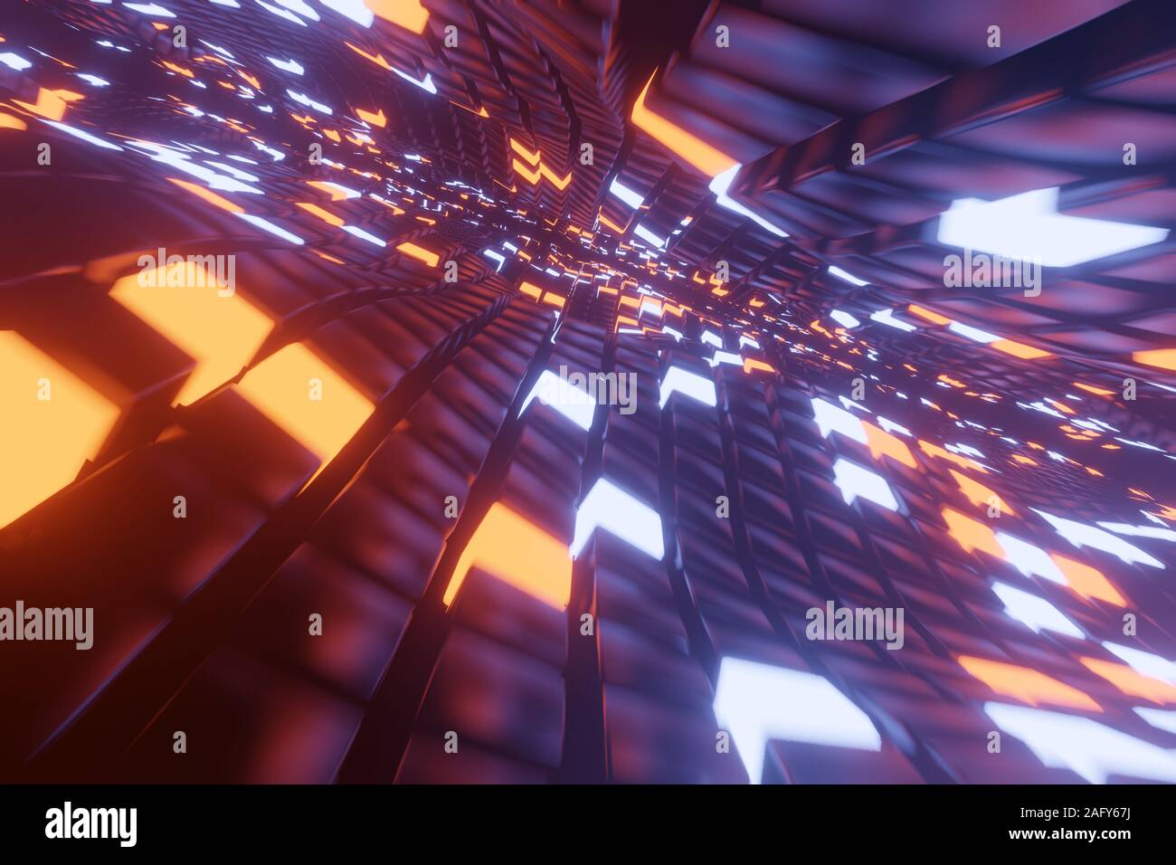 Abstract 3D space background with a perspective of metal cubes and ...