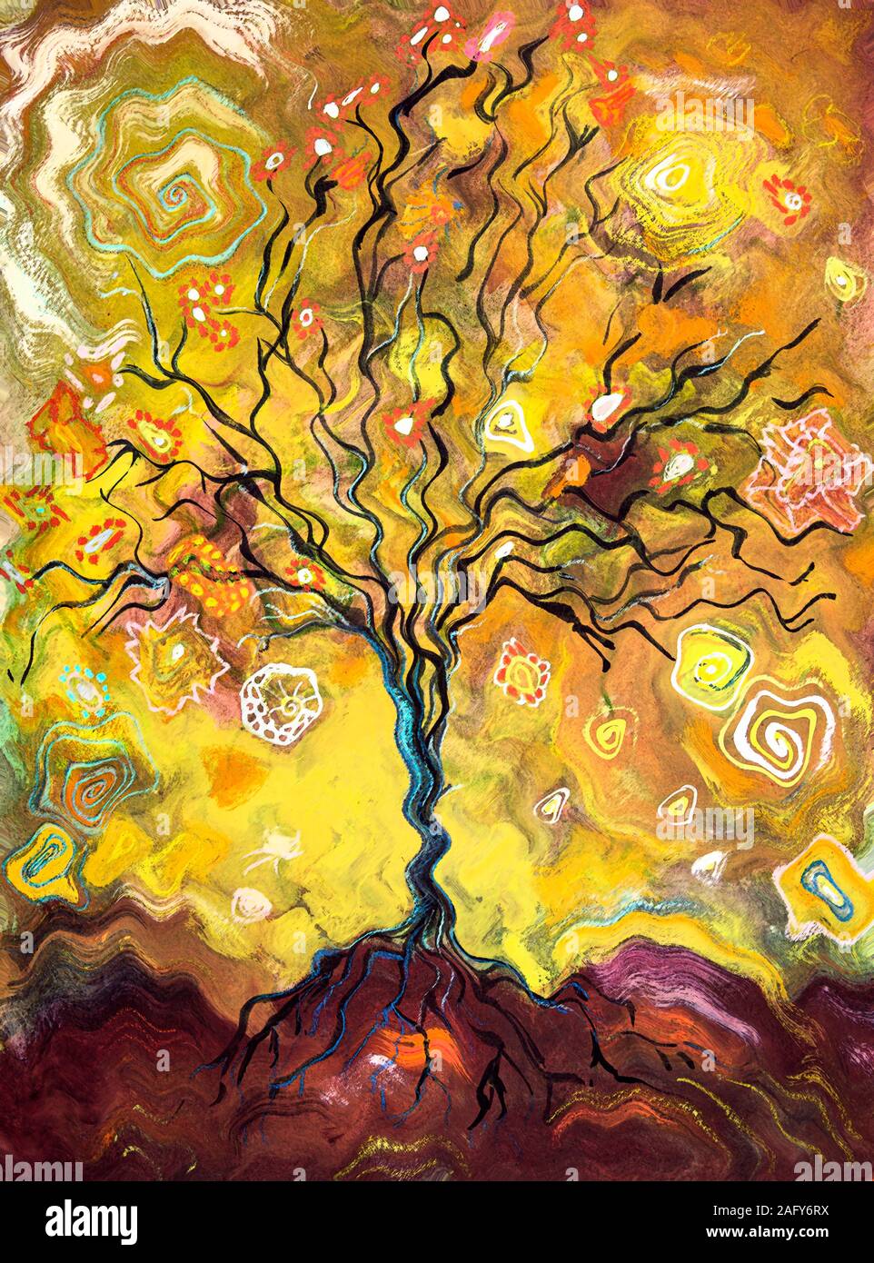 Wavy tree of life. The dabbing technique near the edges gives a soft ...