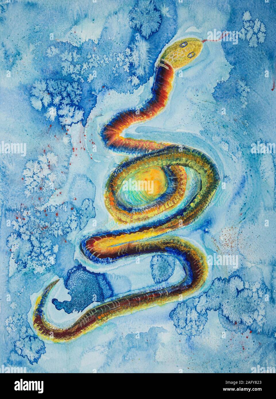 Cosmic snake with egg. The dabbing technique near the edges gives a ...