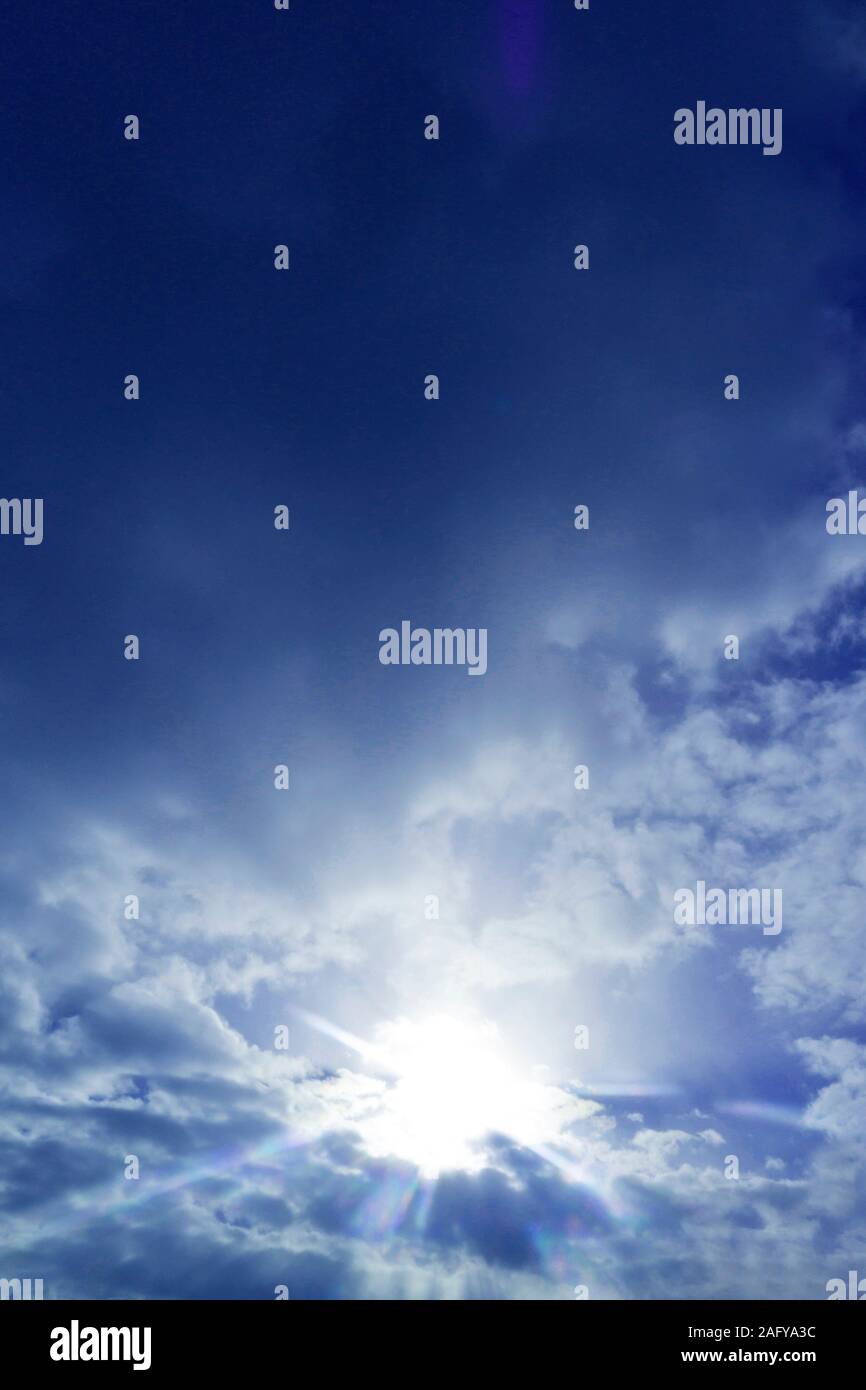 cloudy sky with mystical sun rays effect Stock Photo - Alamy