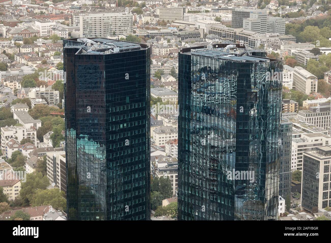 Frankfurt, Germany, October 2., 2019: View from above of the reflecting ...