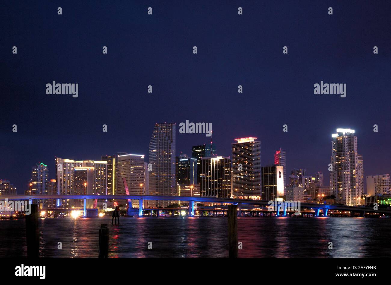 Miami Florida Skyline at Night Stock Photo - Alamy