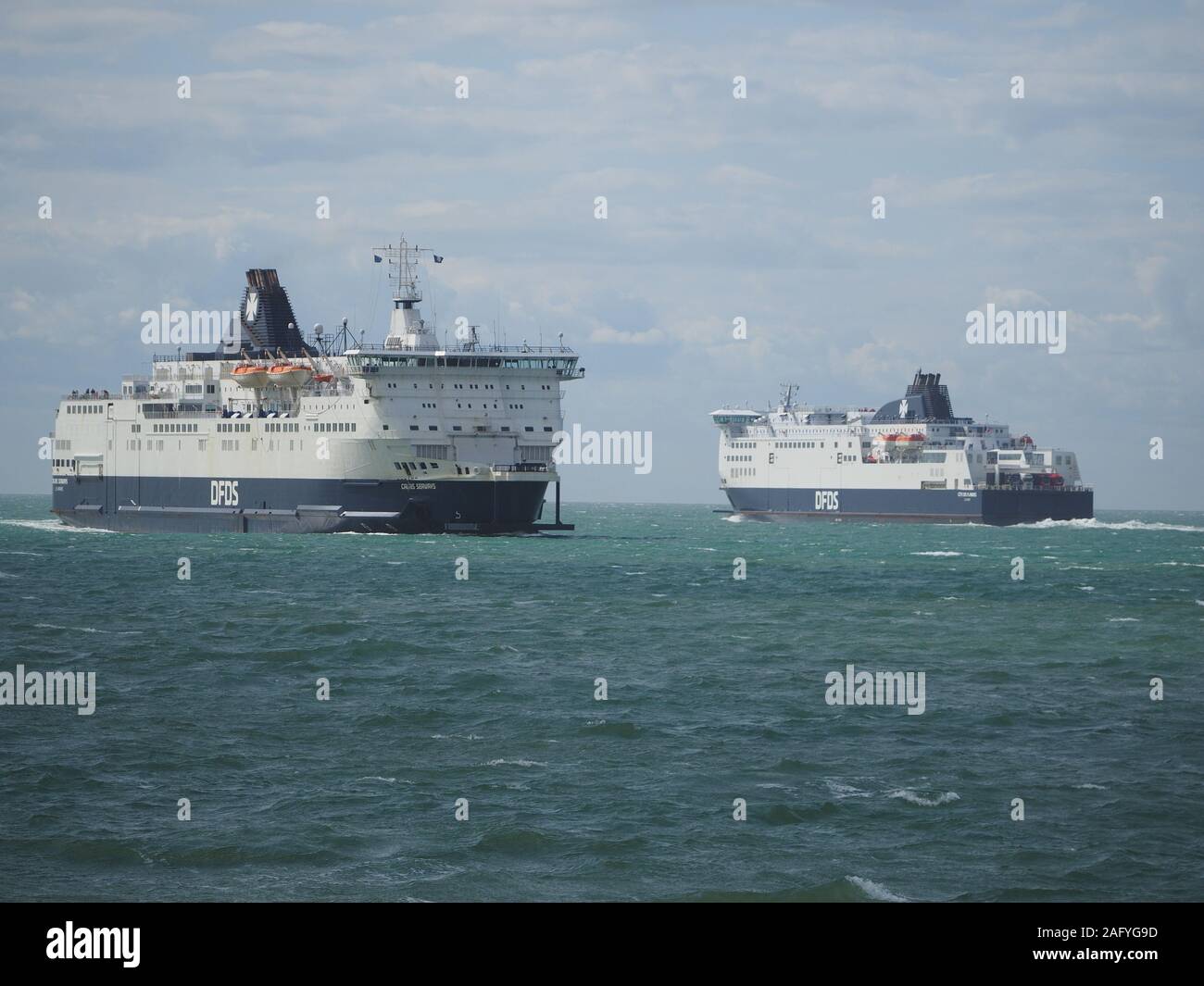 Two DFDS Seaways cross channel ferries passing each other at sea Stock ...