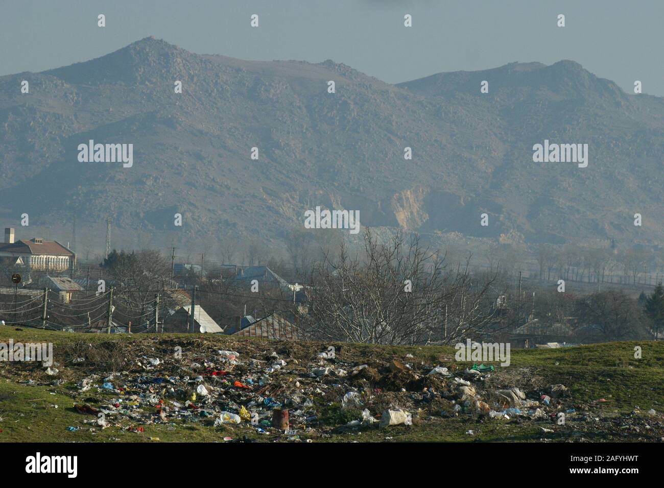 Trash dumped illegally on a city limit in Romania's countryside Stock ...