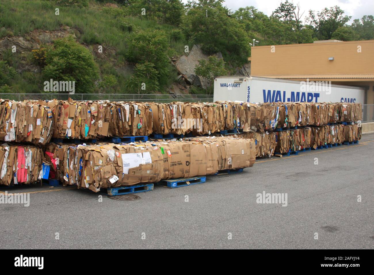 Large quantity of cardboard ready to be picked up outside a Walmart ...