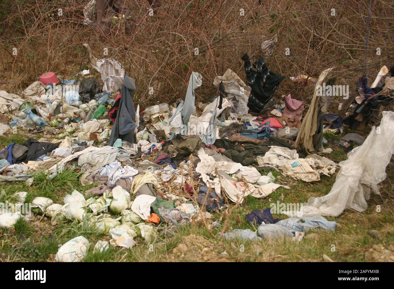 Trash dumped carelessly in unauthorized places in Romania's countryside ...