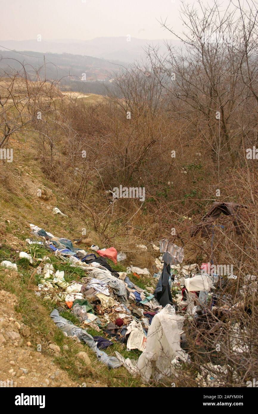Trash dumped carelessly in unauthorized places in Romania's countryside ...