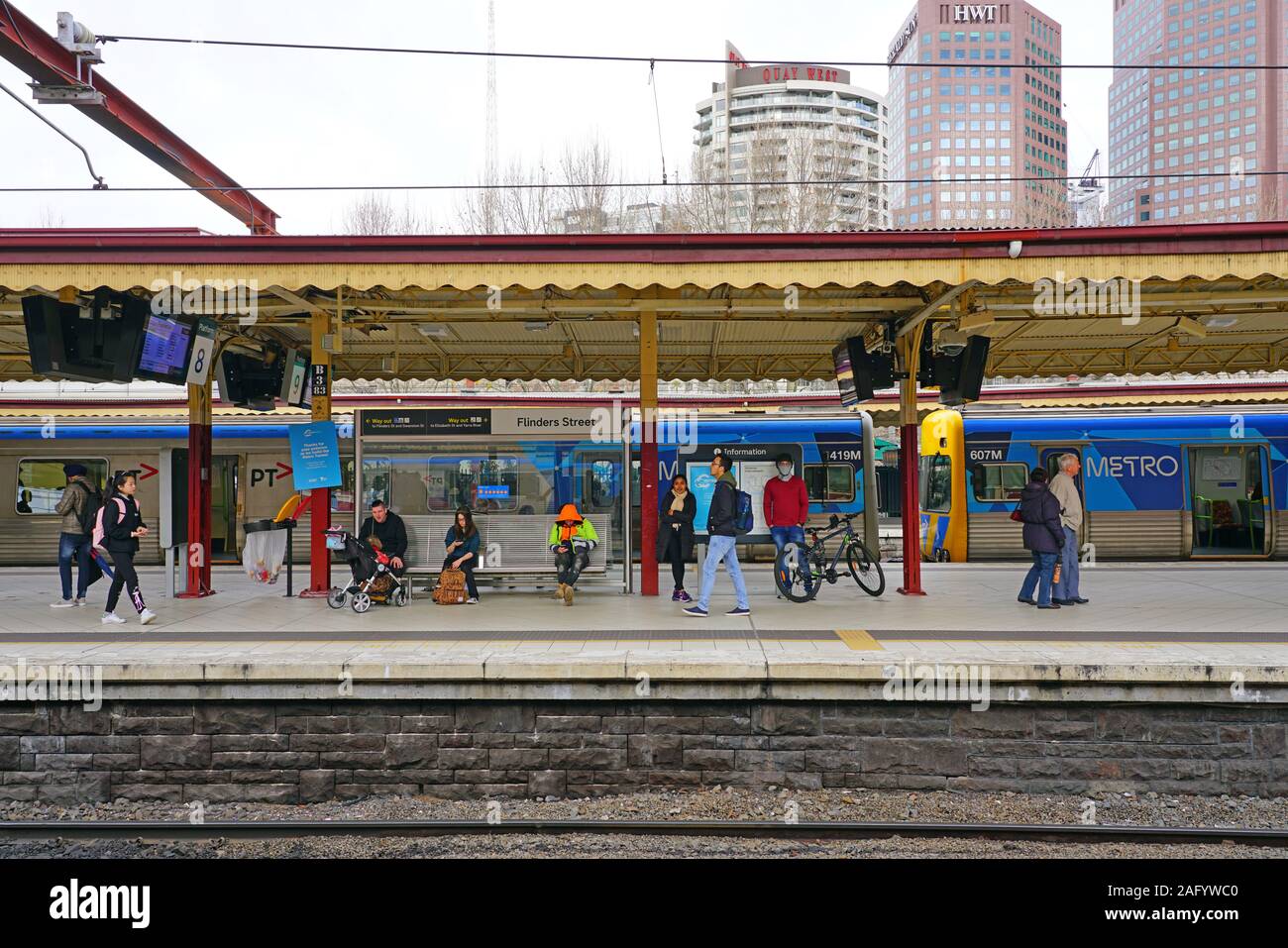 MELBOURNE, AUSTRALIA -15 JUL 2019- View of a blue Metro car in ...