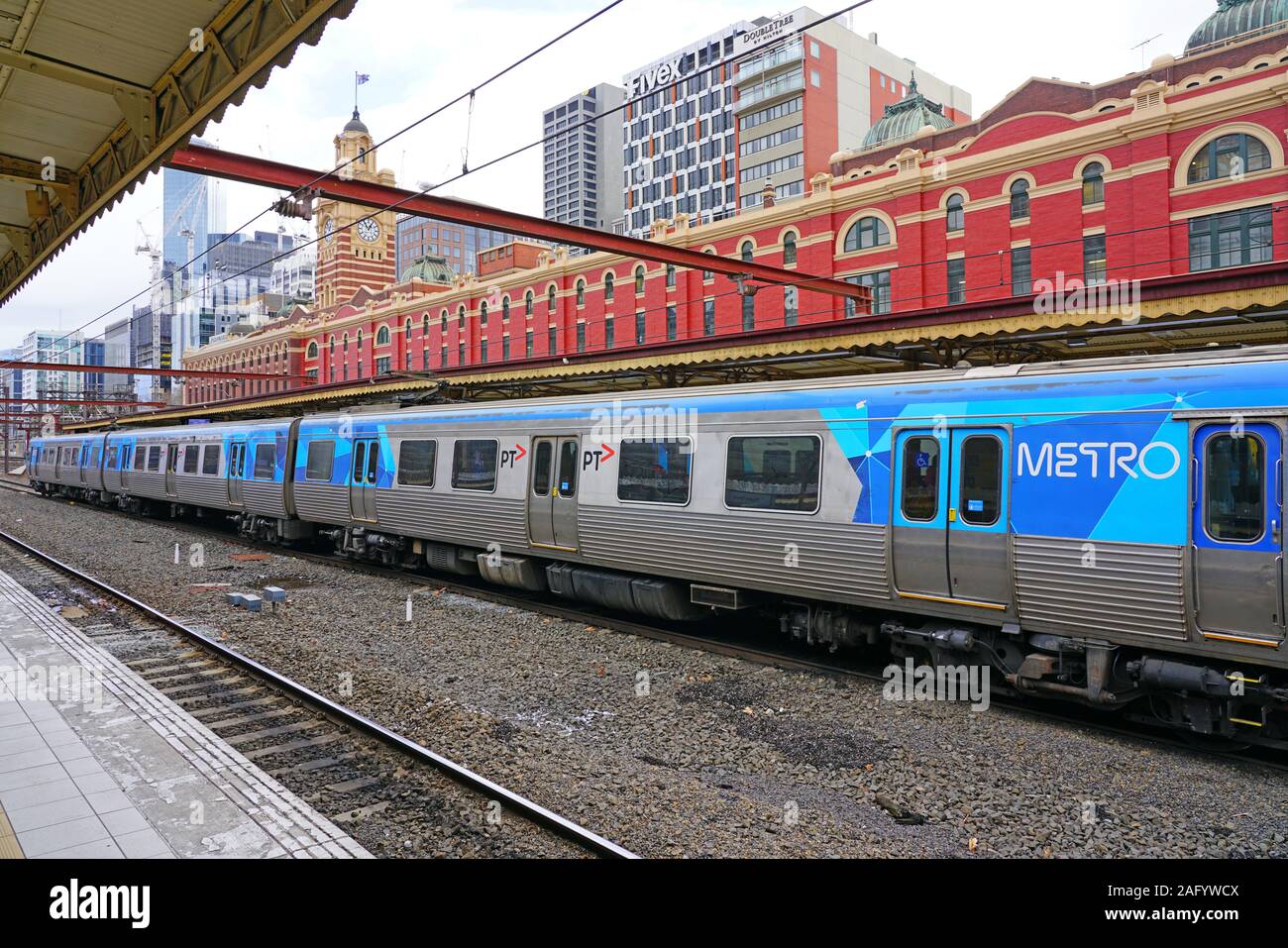 MELBOURNE, AUSTRALIA -15 JUL 2019- View of a blue Metro car in ...
