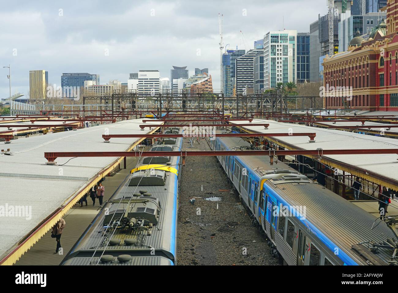 MELBOURNE, AUSTRALIA -15 JUL 2019- View of a blue Metro car in ...