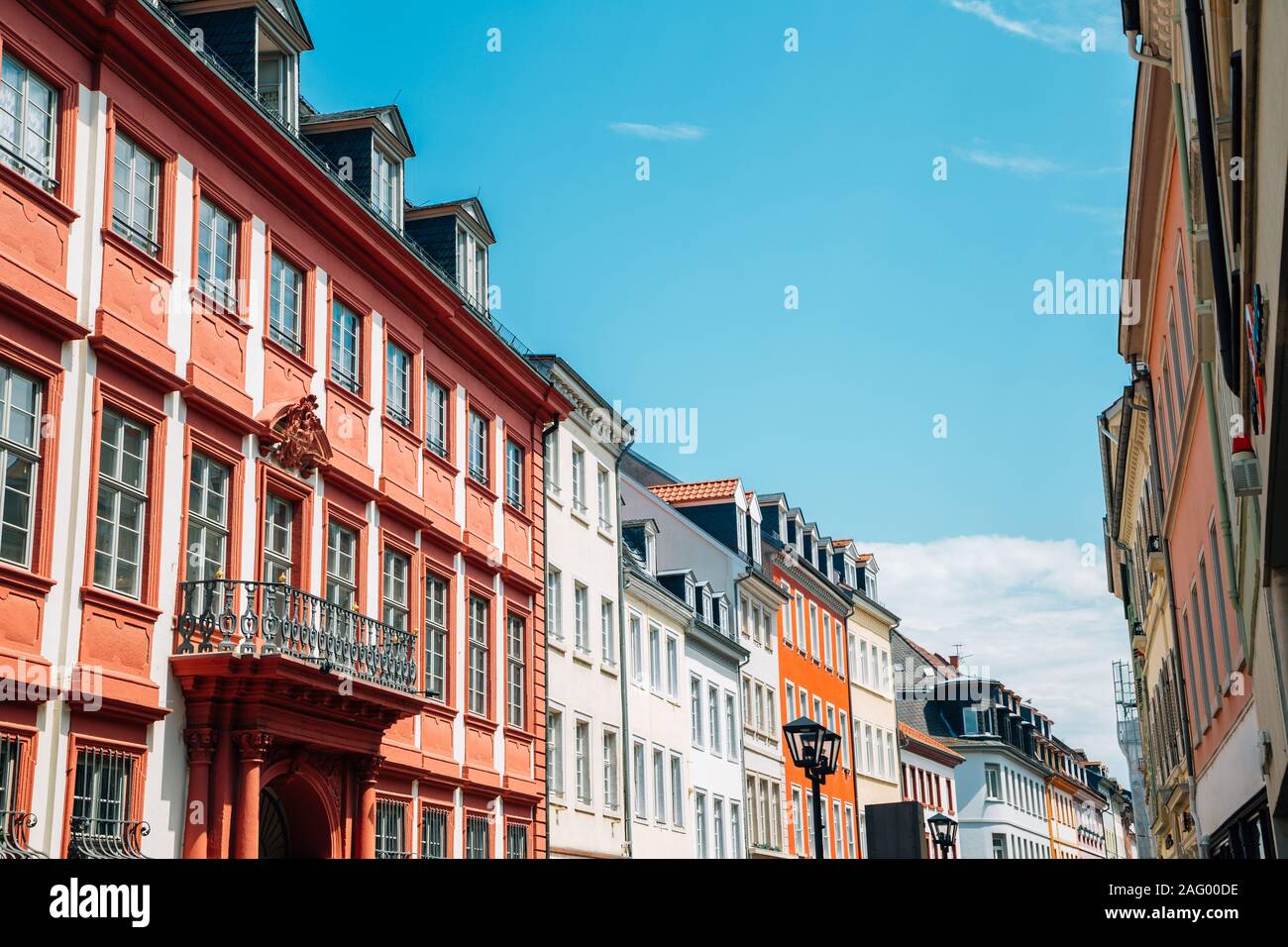 Old town Hauptstrasse main street colorful buildings in Heidelberg ...