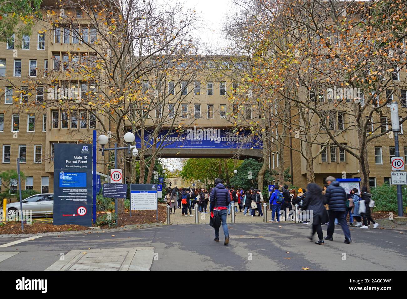 MELBOURNE, AUSTRALIA -17 JUL 2019- View of the campus of the University ...