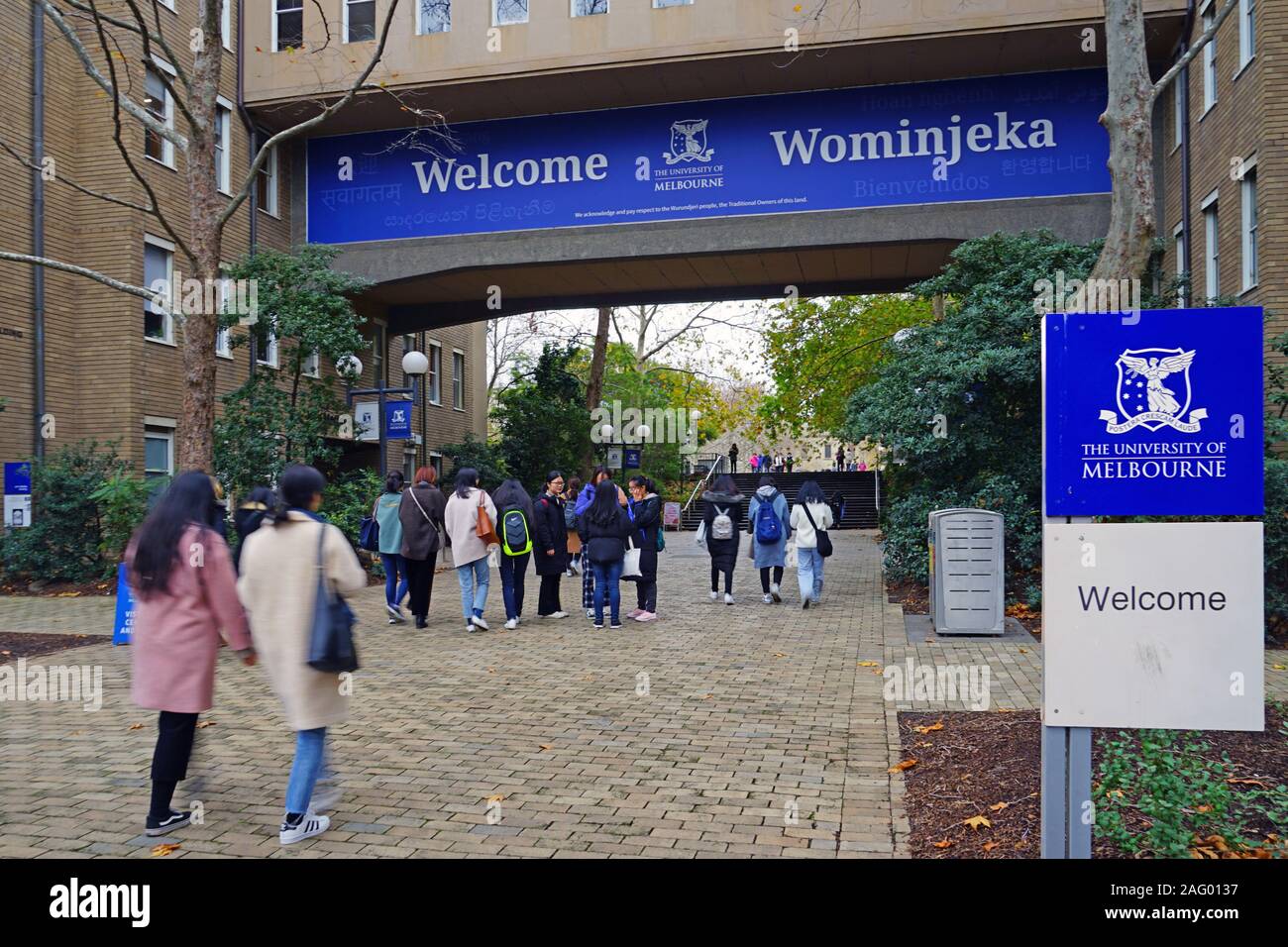 MELBOURNE, AUSTRALIA -17 JUL 2019- View of the campus of the University ...