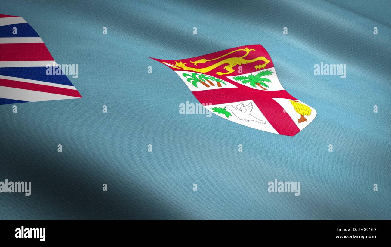 Flag of Fiji. Realistic waving flag 3D render illustration with highly detailed fabric texture ...