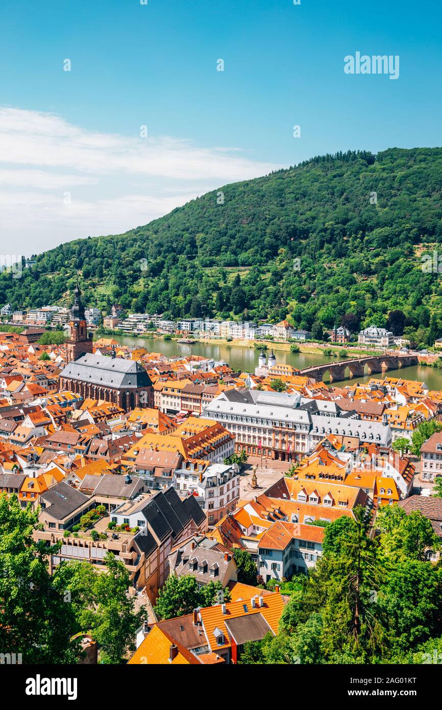 Heidelberg old town panorama view from Heidelberg castle in Germany ...