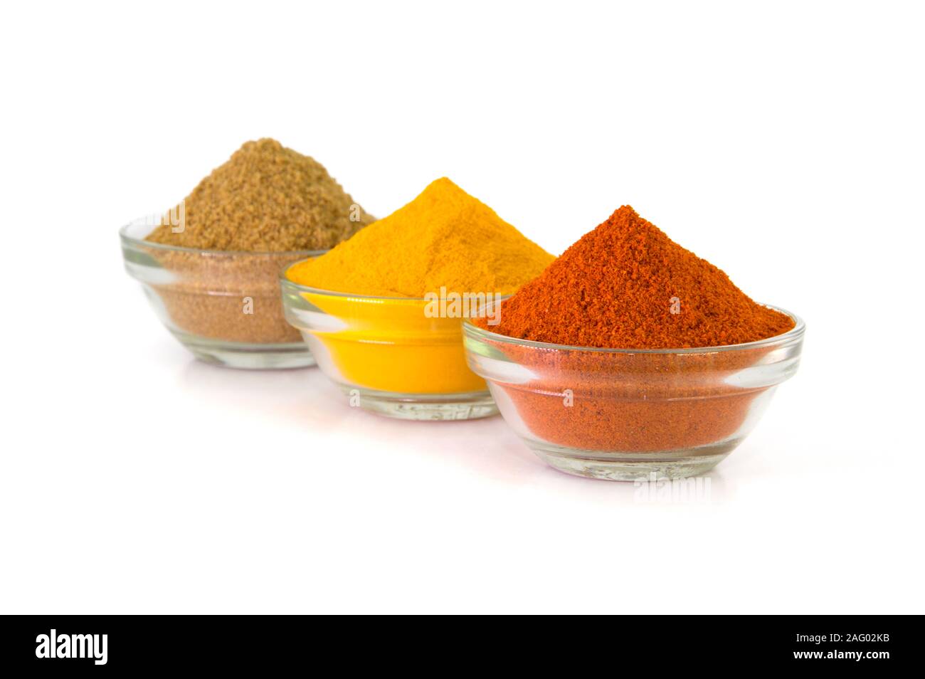 Spice Powder : Chili, Turmeric & Coriander in Bowl isolated on White ...