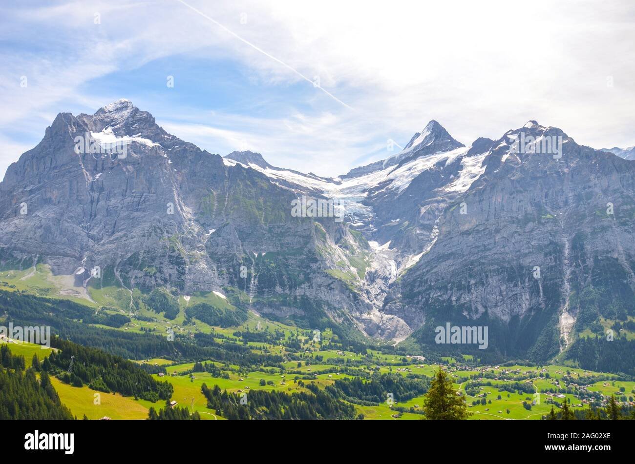 Summer Alpine landscape around village Grindelwald in Switzerland ...
