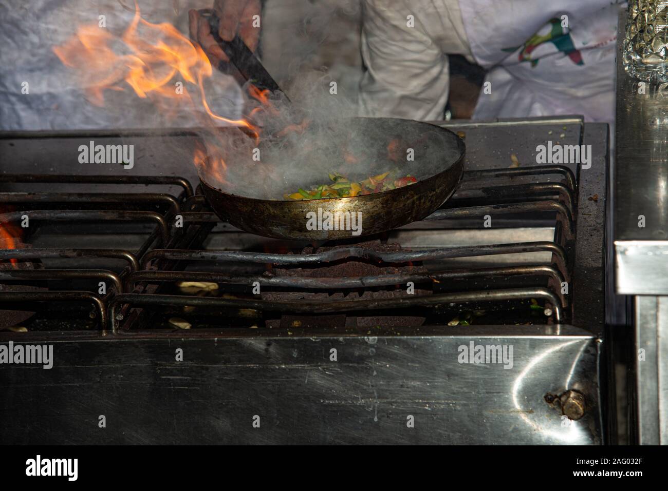 Cooking healthy traditional homemade pasta meal with vegetables variety ...