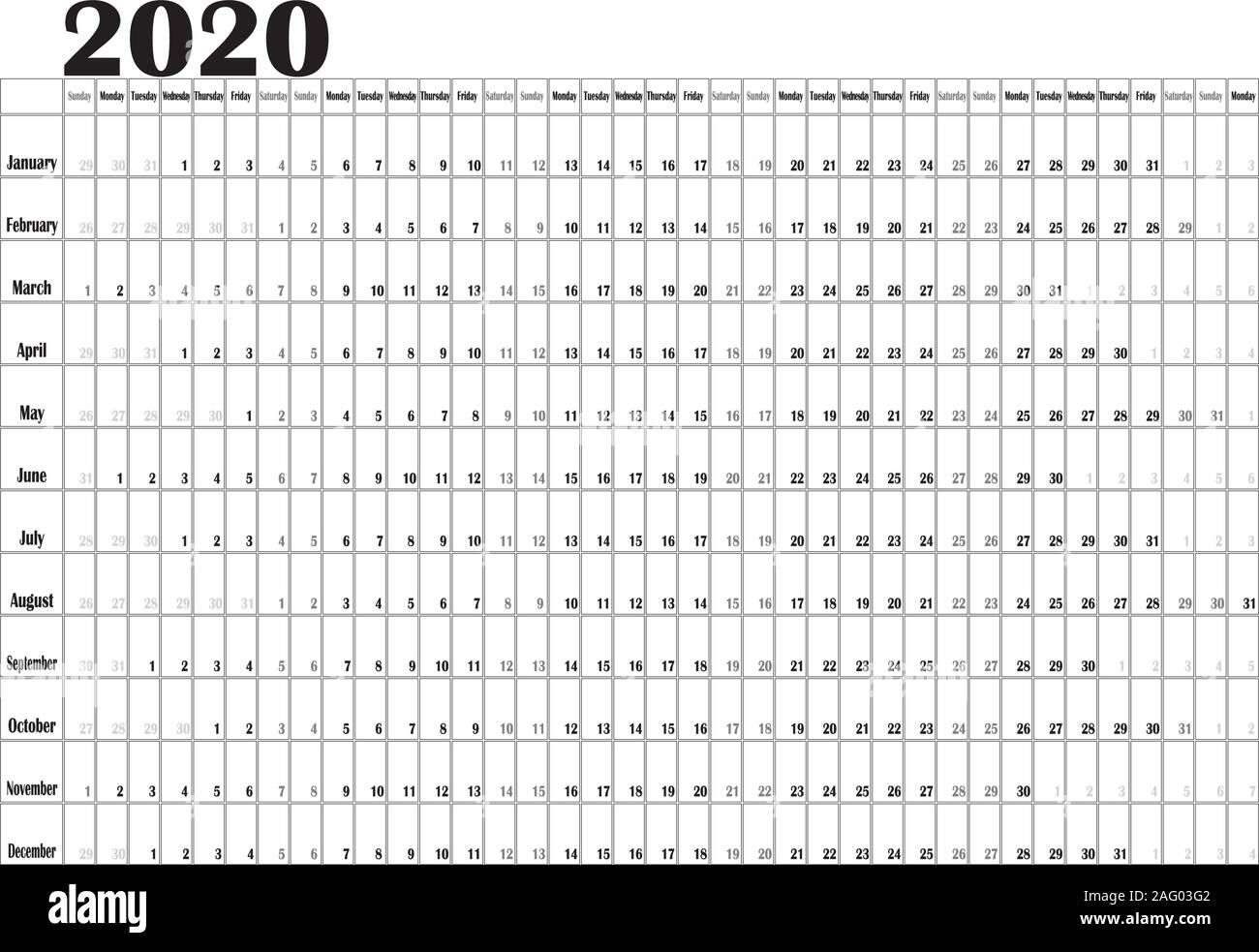 BB Wall Planer Landscape 2020 Month Line Stock Vector Image & Art - Alamy