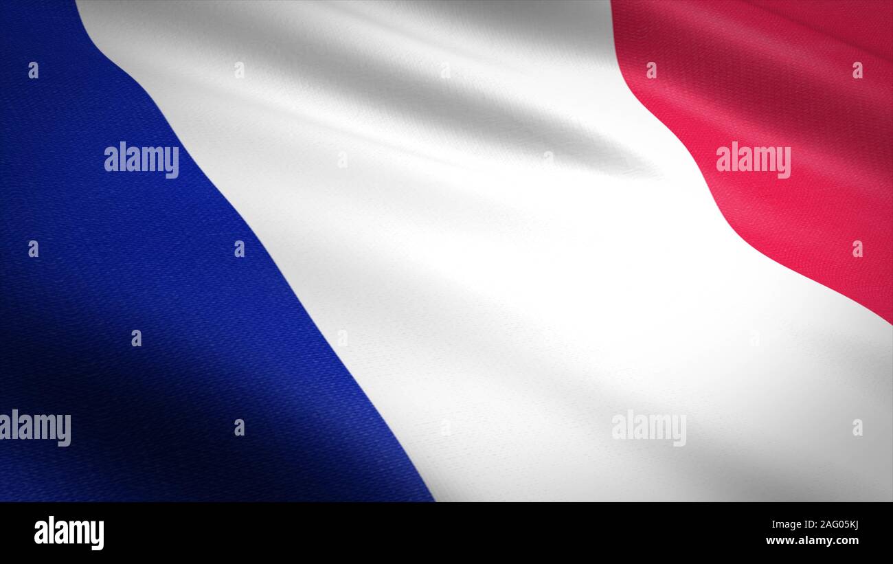 Flag of France. Realistic waving flag 3D render illustration with highly detailed fabric texture ...