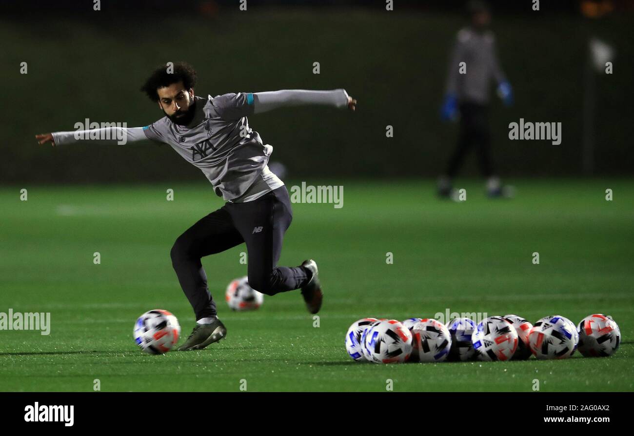 Liverpool's Mohamed Salah during the training session at the Qatar ...