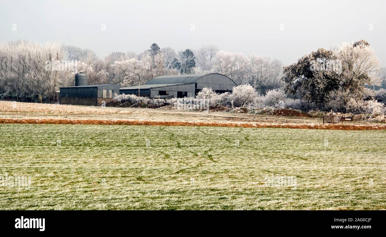 Image of farmland with buildings in early winter Stock Photo - Alamy