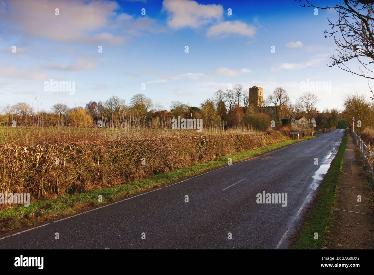 The road to Felmersham village in the Ouse Valley, Bedfordshire, UK ...