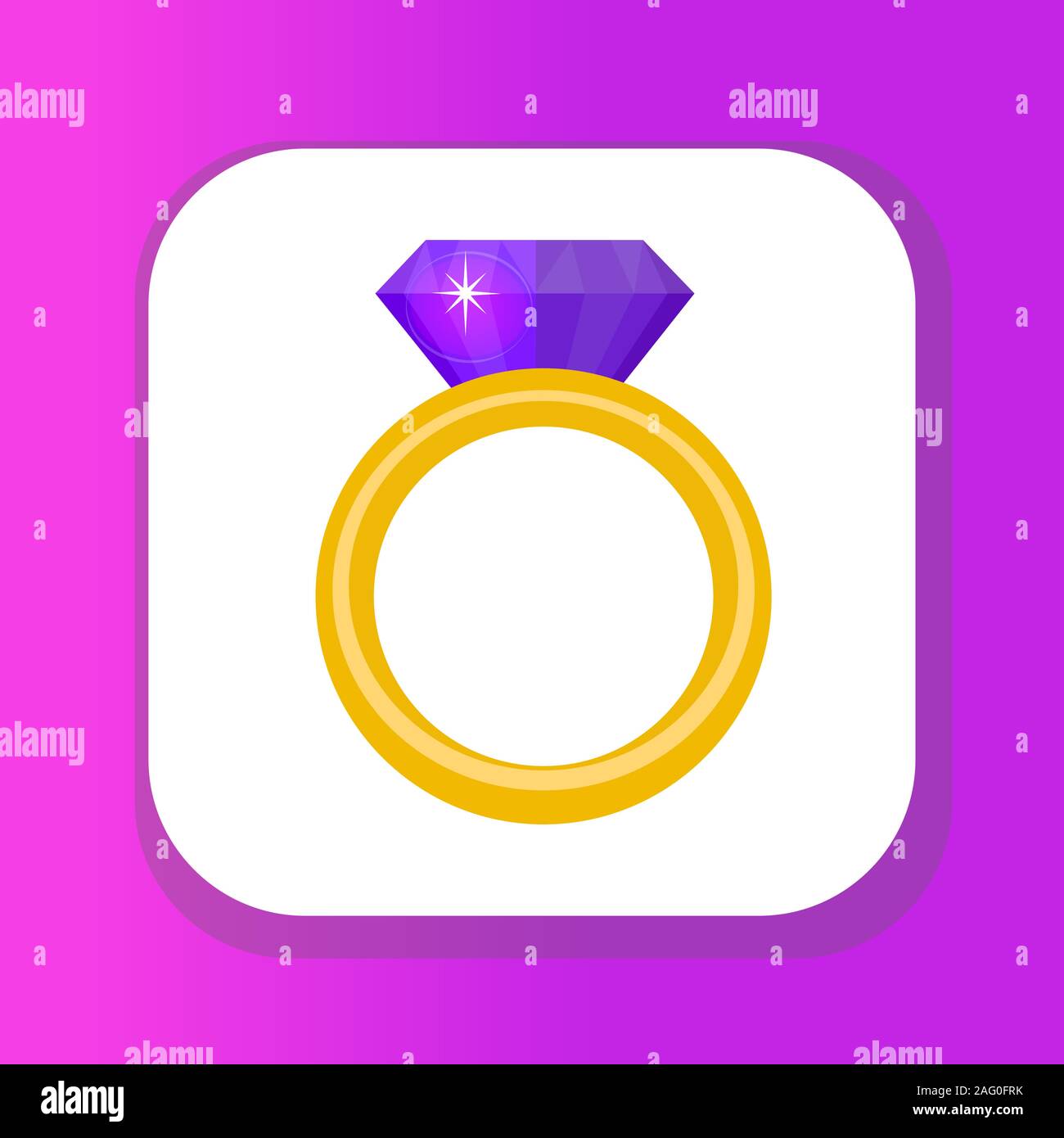 Ring with diamond, gems ring icon, flat design. Isolated on white background. Vector ...