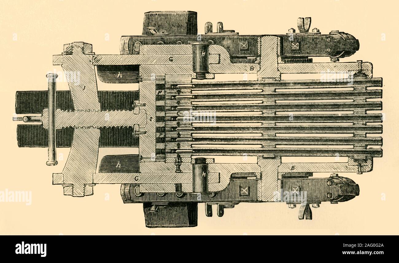 'Sectional Plan of French Mitrailleuse (with the Cartridges in the ...