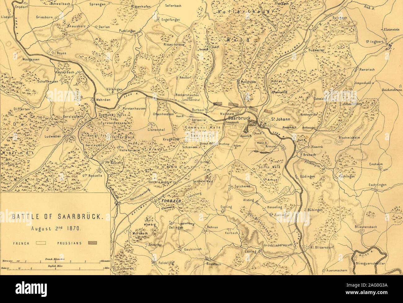 Map of the Battle of Saarbrücken, 2 August 1870, (c1872). Map: 'Drawn ...