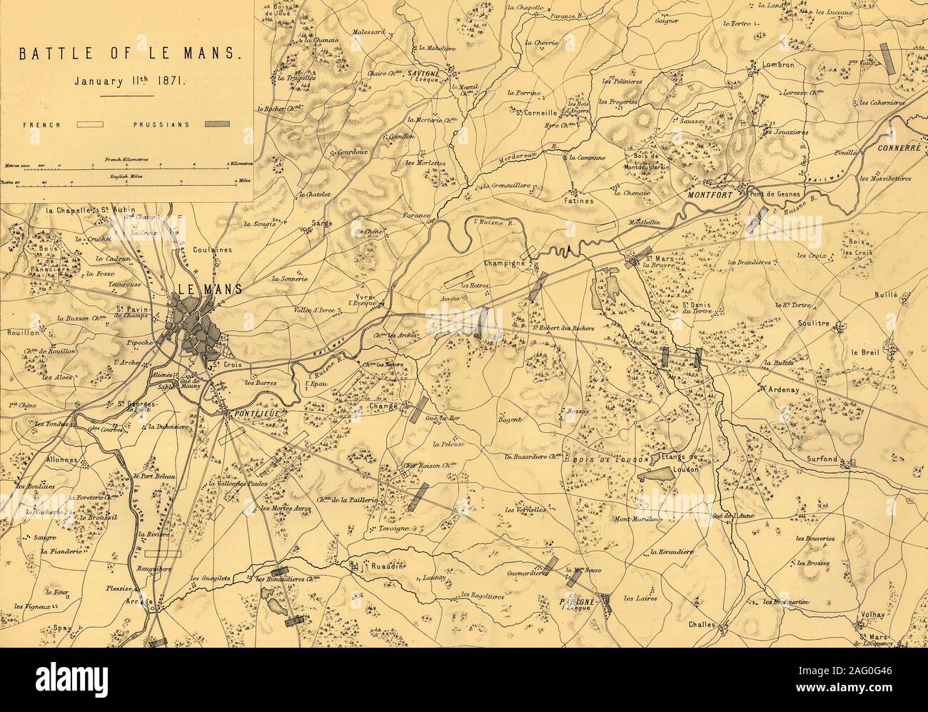 Map of the Battle of Le Mans, 11 January 1871, (c1872). Map: 'Drawn ...