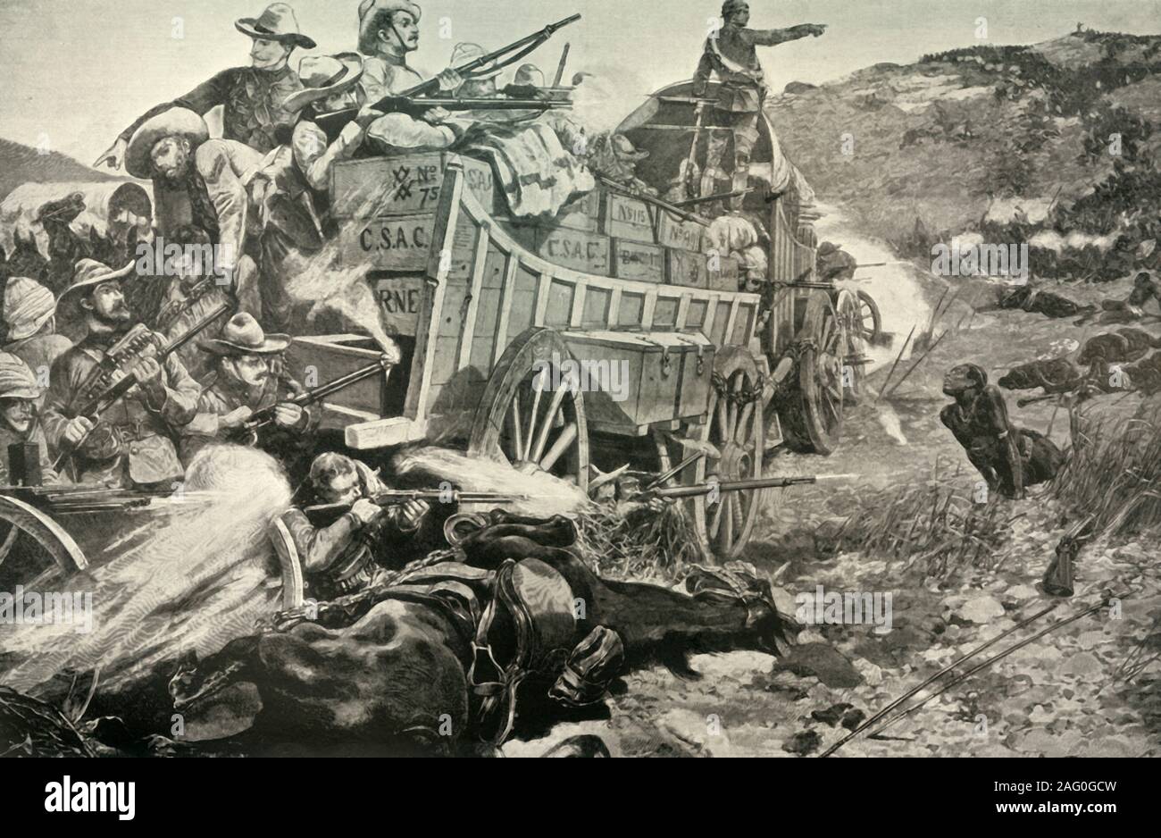 'The Matabele War - Defending a Laager', 1900. From "South Africa and ...