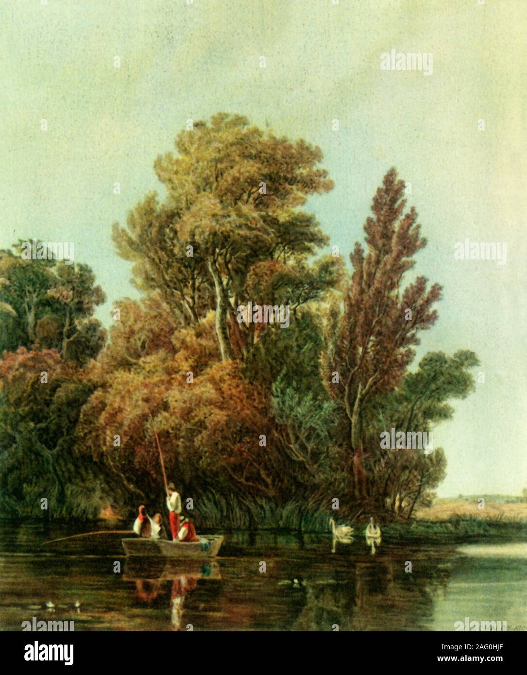 'The Angler's Pool', 1809, (1946). People fishing in still water from a ...
