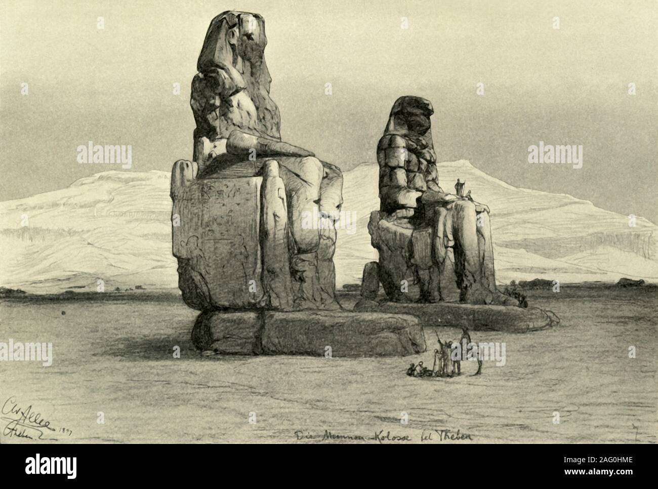 Colossi of Memnon at Thebes, Egypt, 1898. The Colossi at Thebes are ...