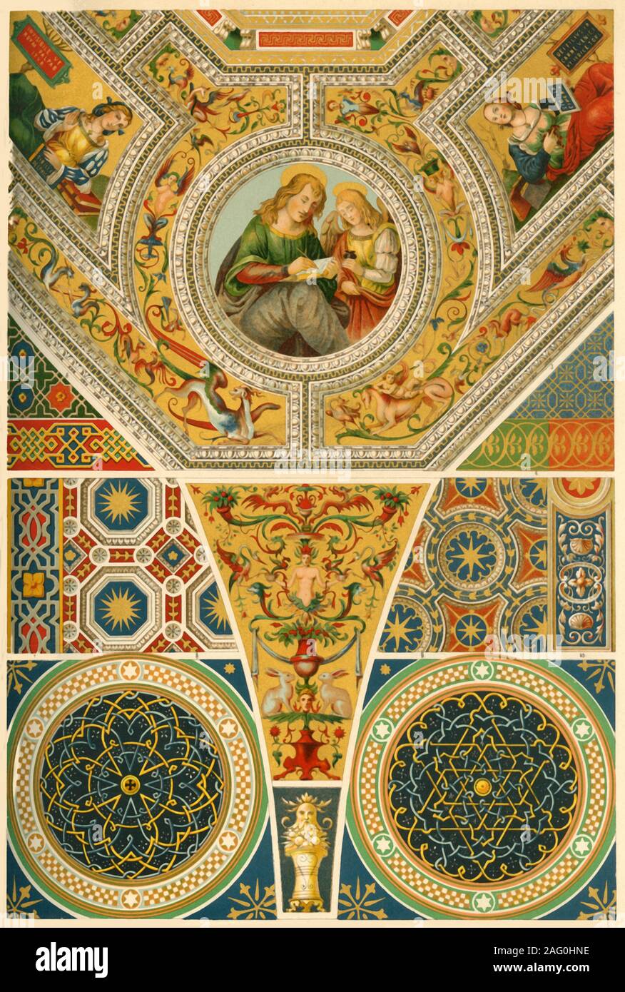 Italian Renaissance ceiling painting, (1898). 'Figs 1-4: From the choir ...