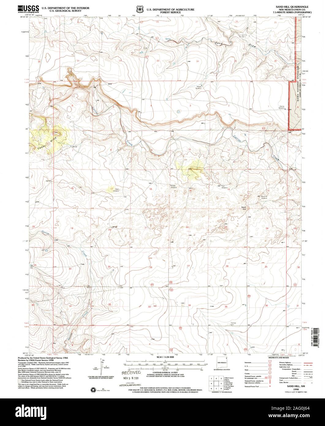 USGS TOPO Map New Mexico NM Sand Hill 194345 1998 24000 Restoration ...