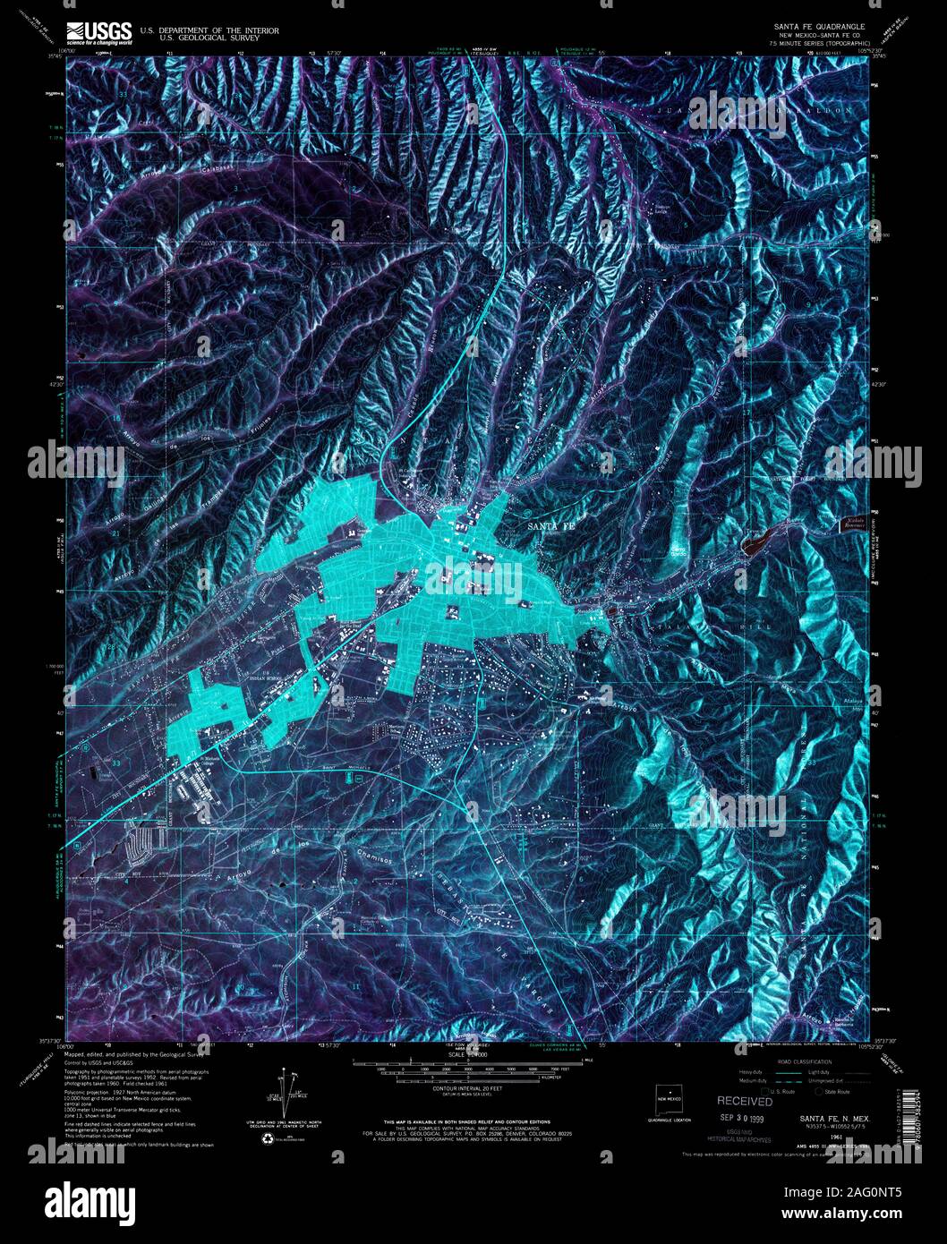 USGS TOPO Map New Mexico NM Santa Fe 192274 1961 24000 Inverted ...