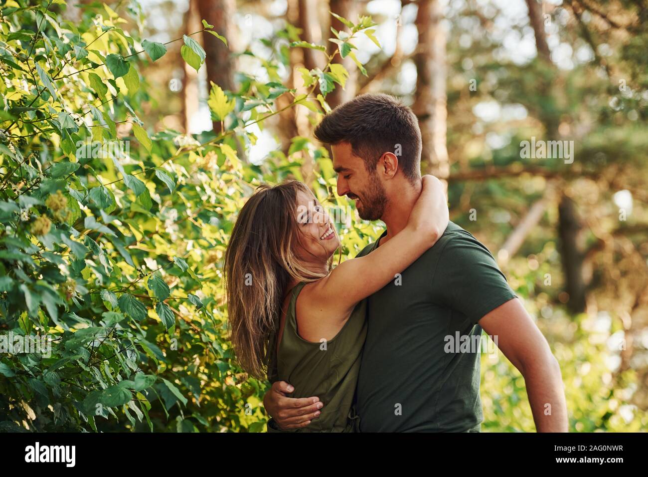 Closeness of people. Beautiful young couple have a good time in the ...