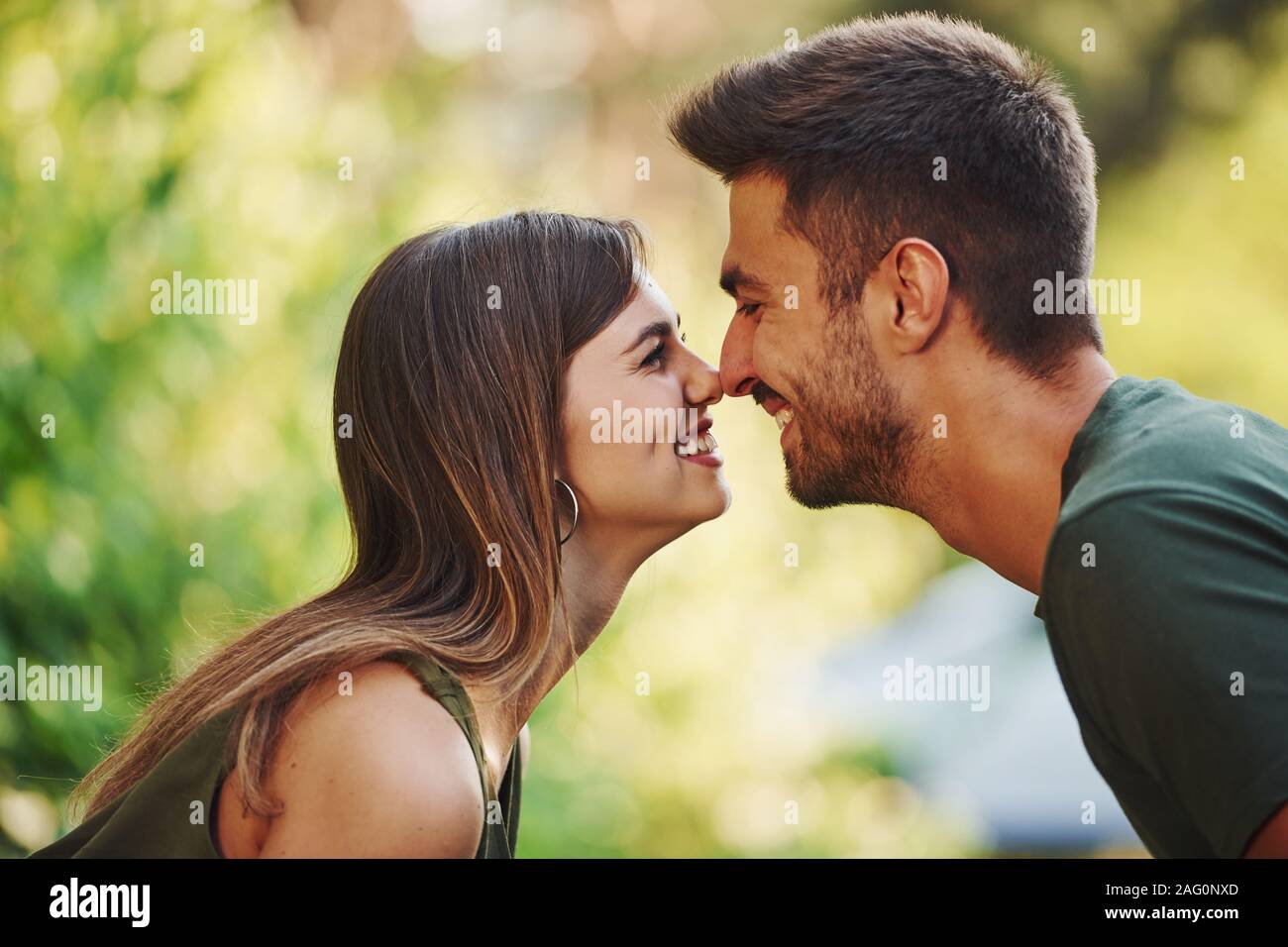 Closeness of people. Beautiful young couple have a good time in the ...