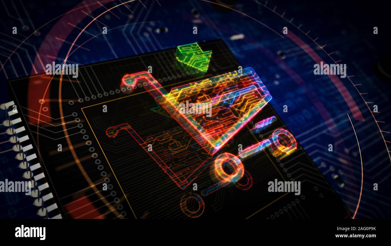 Shopping cart symbol futuristic 3D rendered illustration. Concept of ...