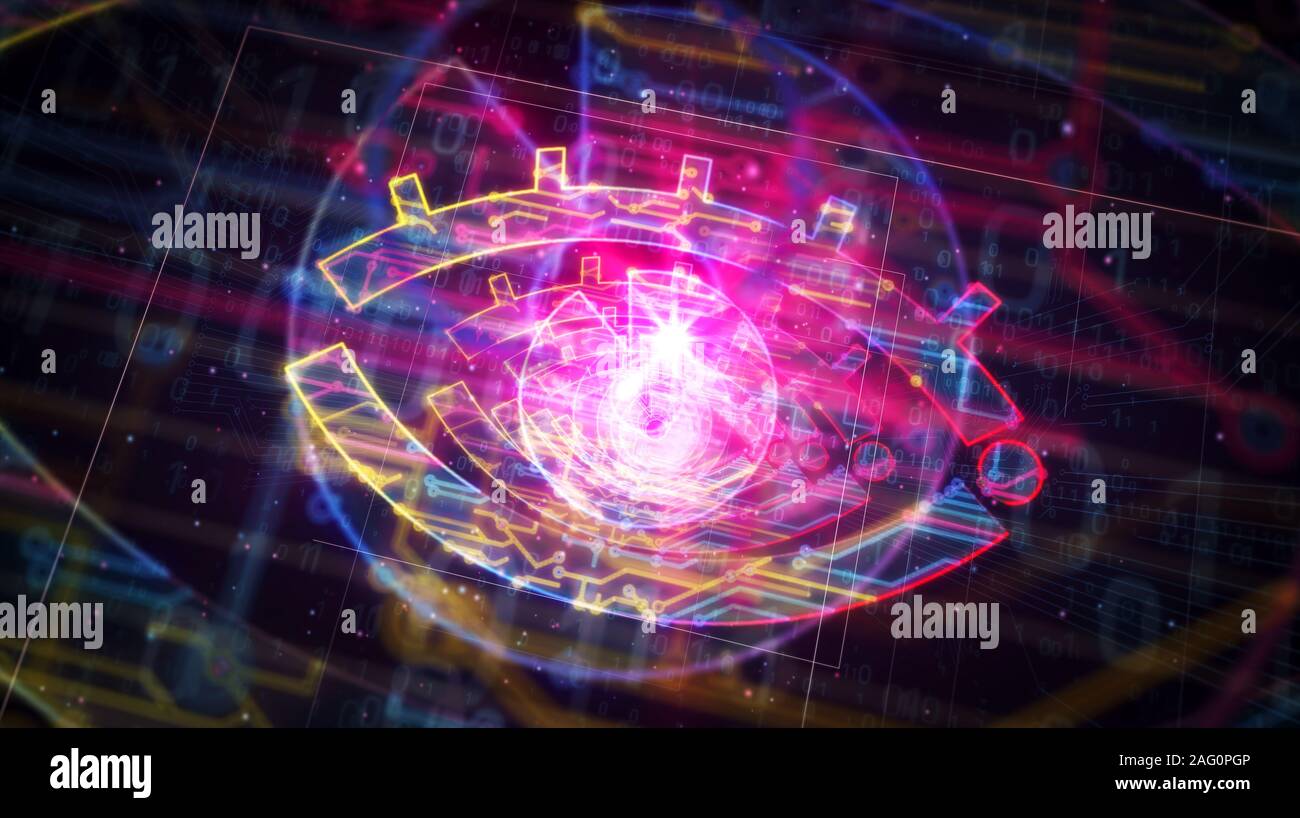 Cyber spying with eye symbol futuristic 3D rendering illustration ...